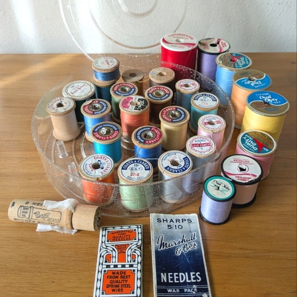 Vintage | Art | Vintage Sewing Thread Box Needles Boye Coats Clark Wood ...